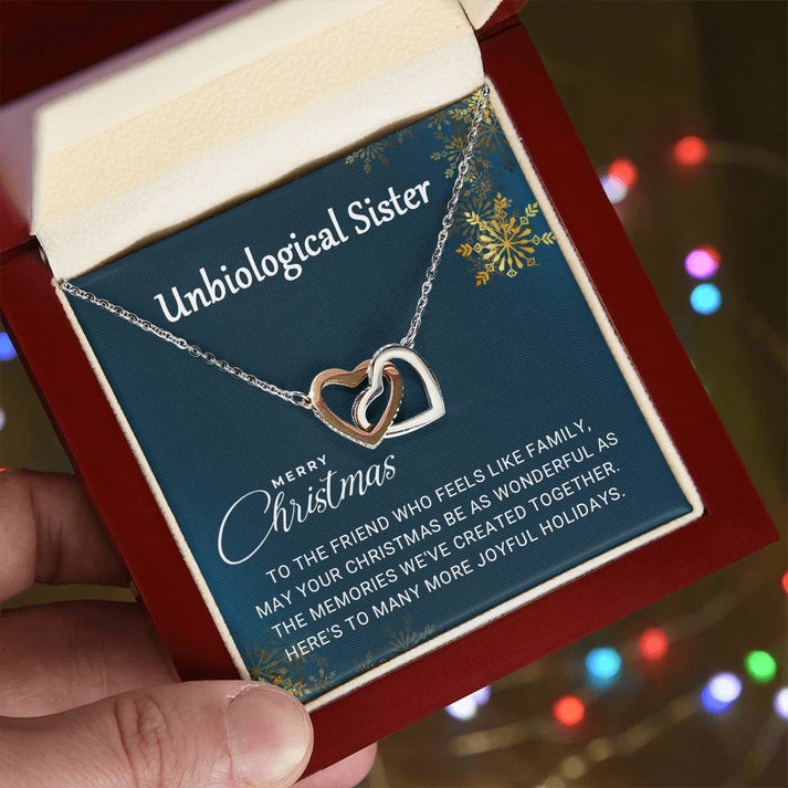 Unbiological Sister - Christmas Gift- Interlocking Hearts Necklace – Shantelio Gifts